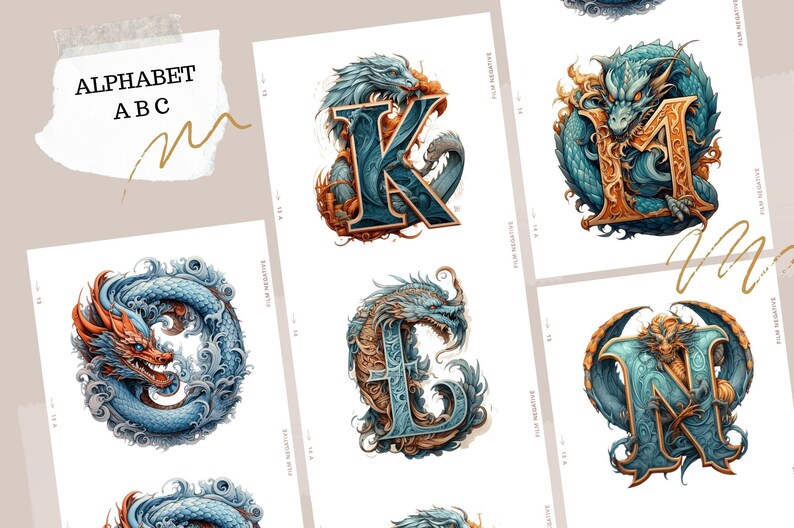 Dragon Art Letters Clipart Illuminated, Fantasy Dragon , Alphabet ...