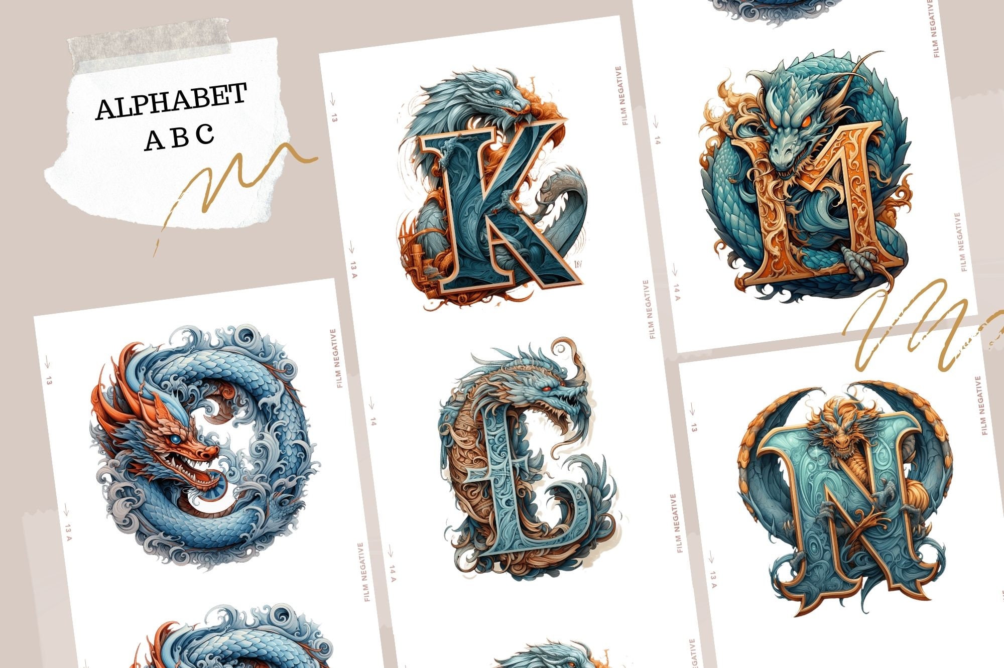 Dragon Art Letters Clipart Illuminated, Fantasy Dragon , Alphabet ...