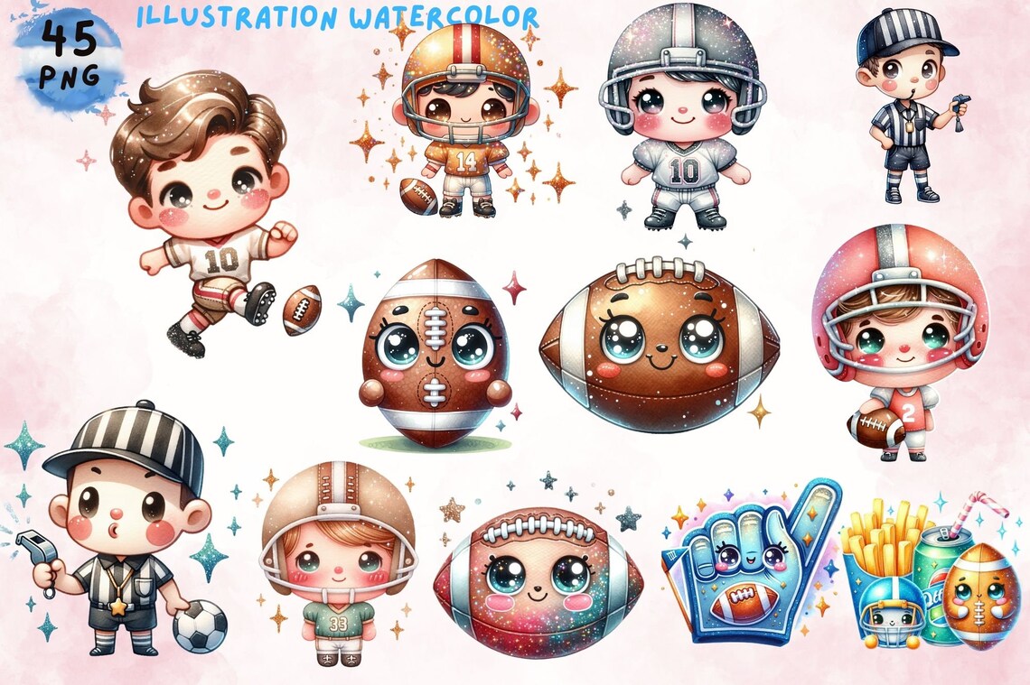 American Football Watercolor Clipart, Cute Sports Illustrations ...