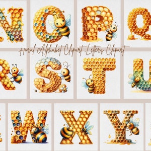 Honey Bee Clipart: Honeycomb Doodle Alphabet (PNG) - Etsy