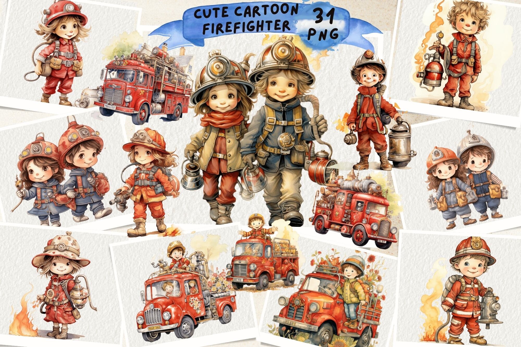 Firefighter Clipart, Cute Fireman Clipart, Kids Firefighters Clipart ...