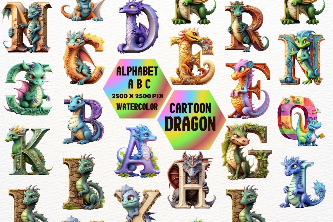 Cartoon Baby Dragon Letters Clipart, Fantasy Dragon, Alphabet Graphics ...