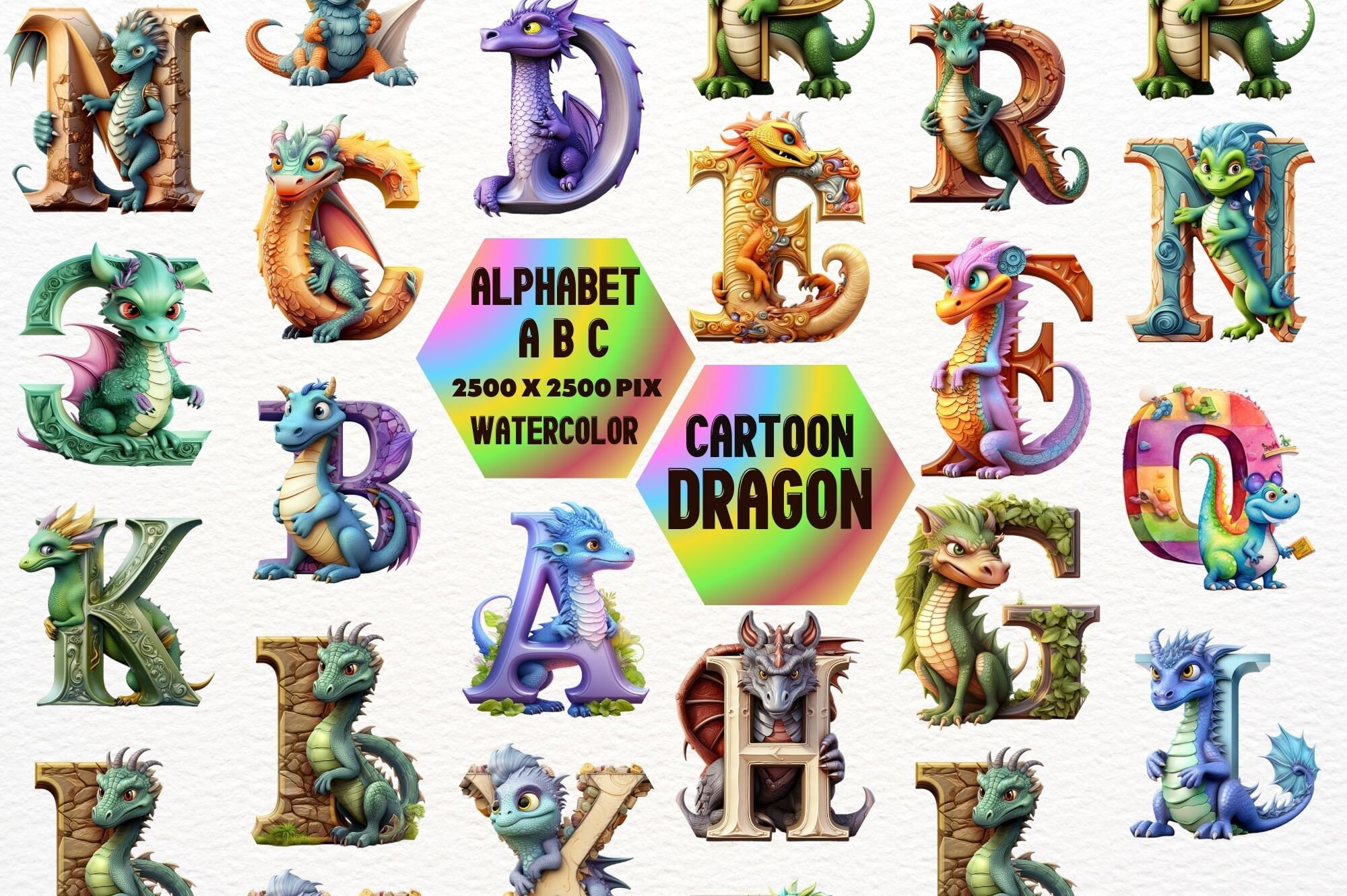 Cartoon Baby Dragon Letters Clipart, Fantasy Dragon, Alphabet Graphics ...