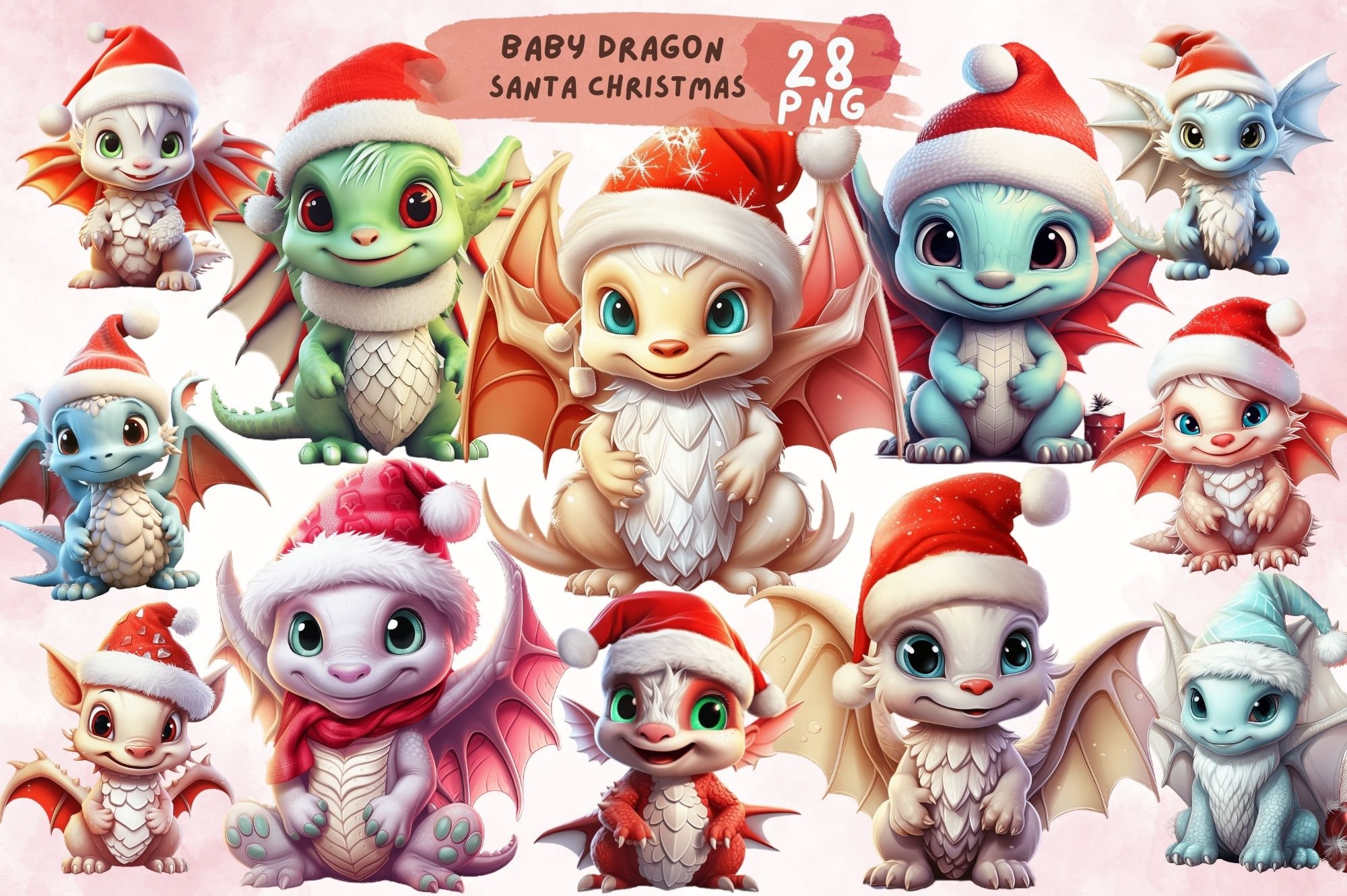 Baby Dragon Christmas Watercolor Clipart Holiday Dragon - Etsy