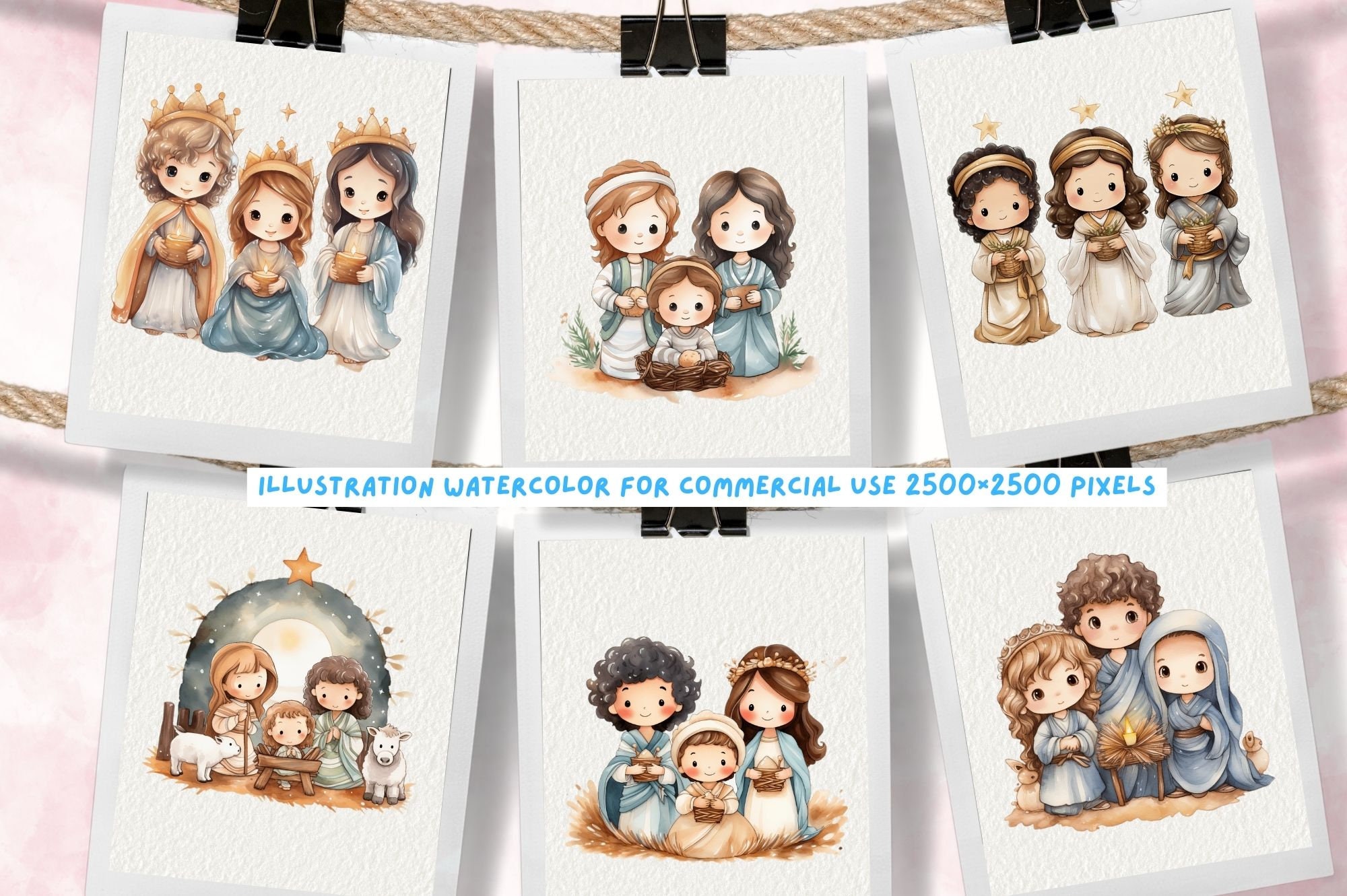 Cute Nativity Christmas Clipart, Nativity Scene, Xmas Watercolor Jesus ...