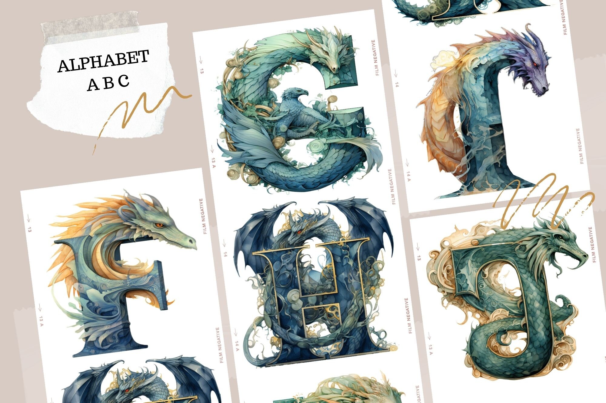 Dragon Themed Alphabet Clipart, Dragon Clipart ,celtic Alphabet ...