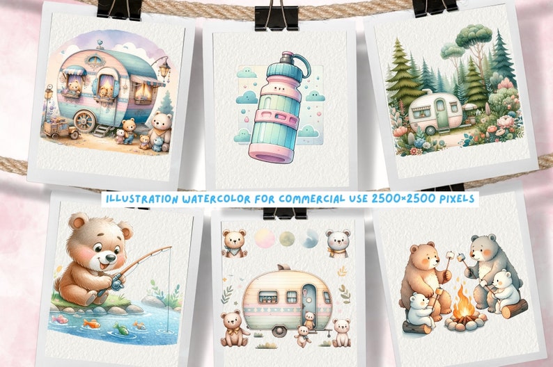 Bear Camping Watercolor Clipart: Forest Tent Tree (PNG) - Etsy