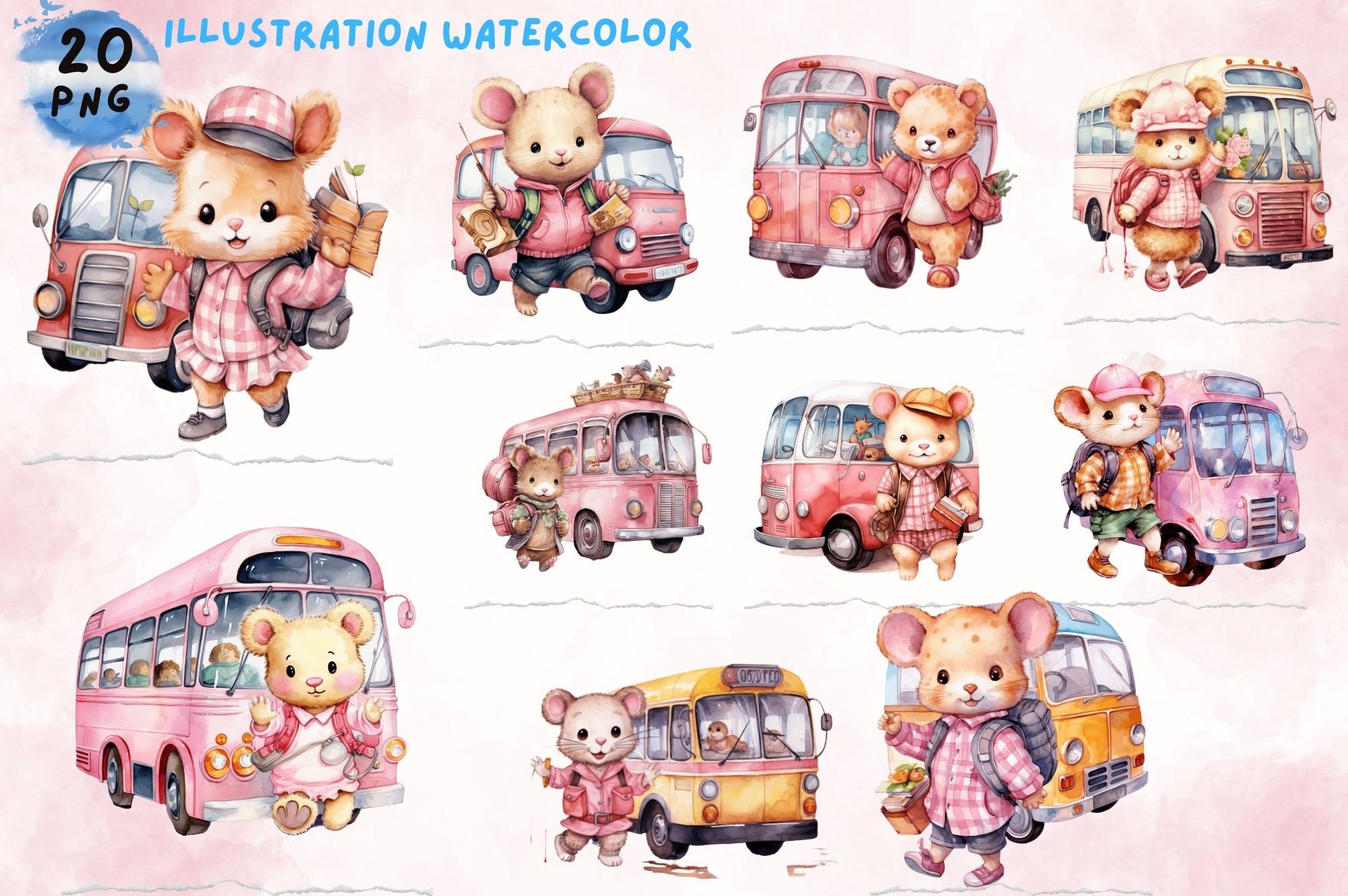 Teddy Mouse School Bus Clipart, Back to School Clipart, Teaching ...