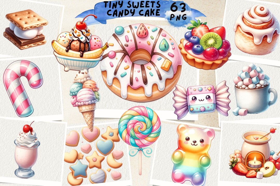Watercolor Sweets Clipart, Cupcake, Macaron, Chocolate, Candy, Jelly ...