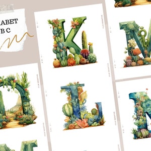 Cactus Alphabets Clipart, Cactus Alphabet, Succulent Font, Succulent ...