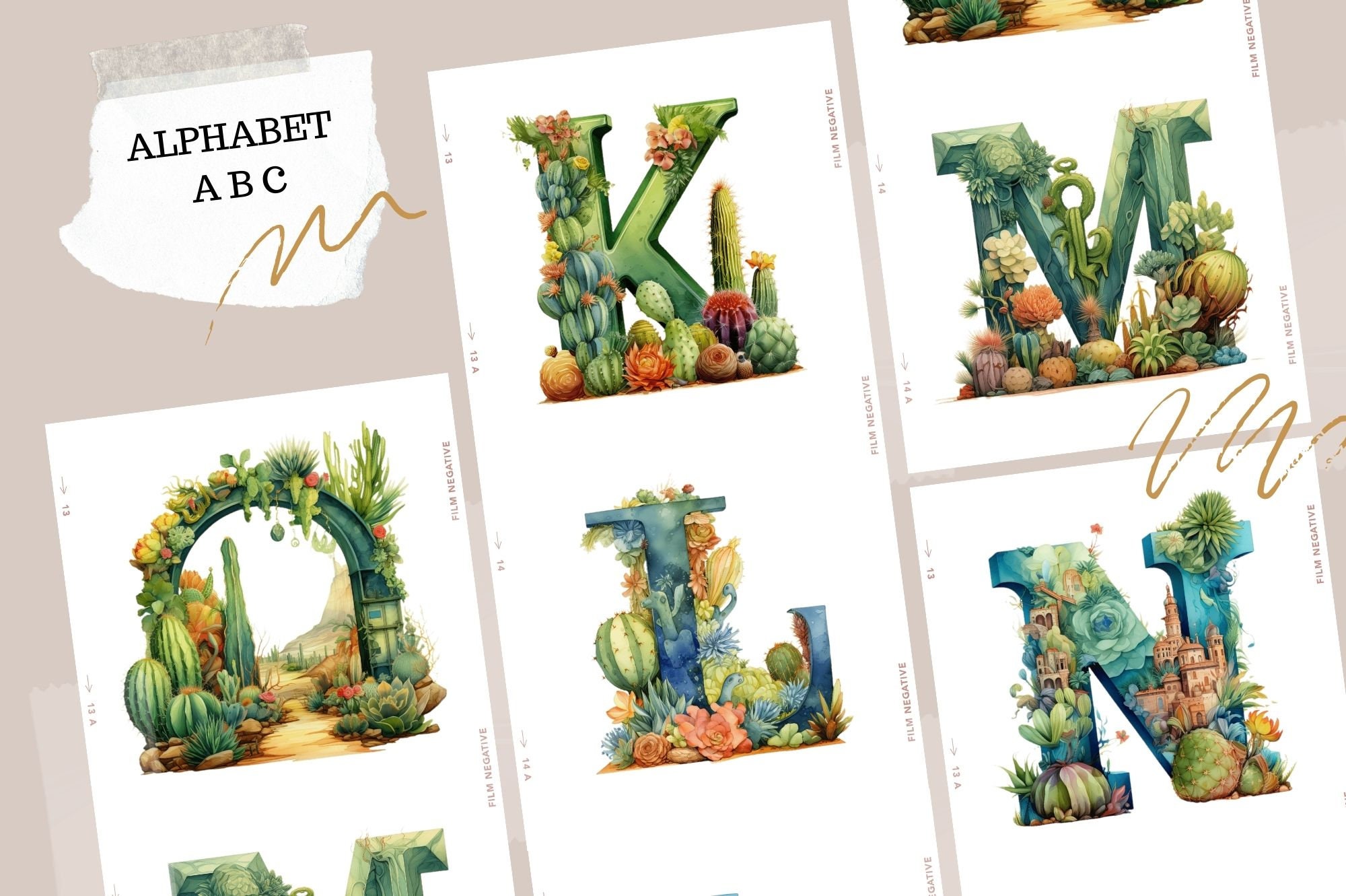 Cactus Alphabets Clipart, Cactus Alphabet, Succulent Font, Succulent ...