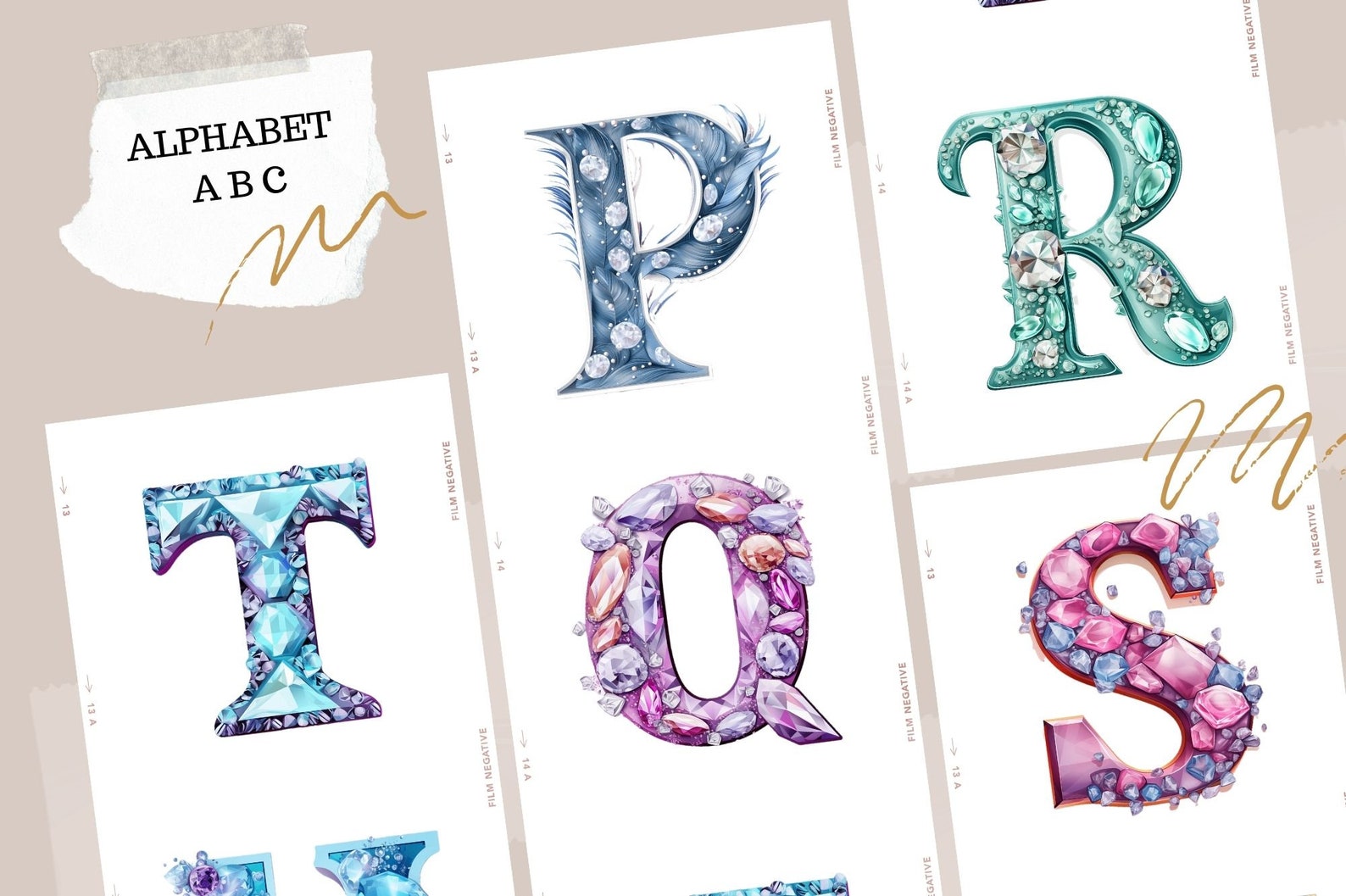 Crystal Alphabet Clipart: Gemstone Diamond Glitter (PNG) - Etsy
