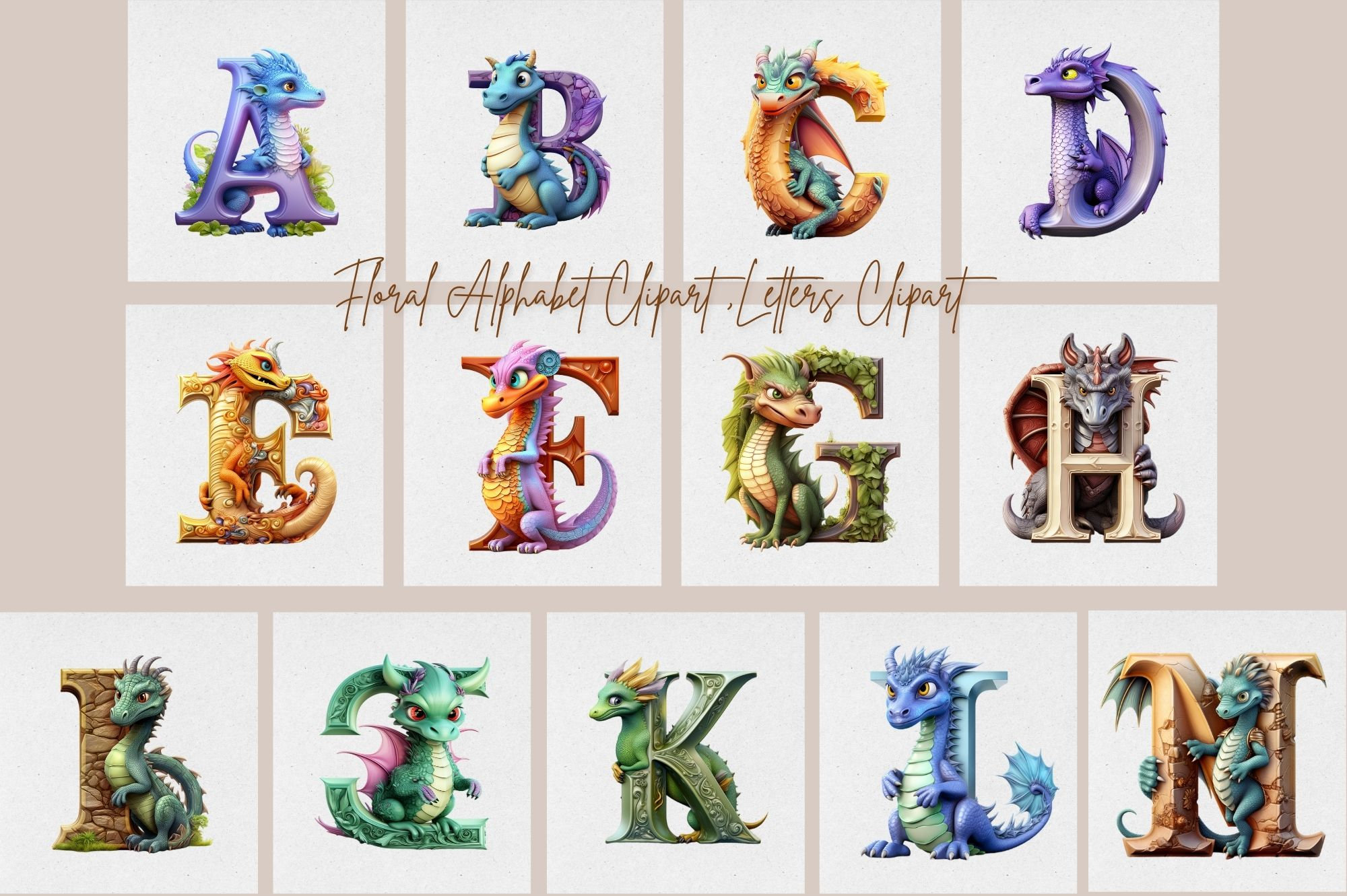 Cartoon Baby Dragon Letters Clipart, Fantasy Dragon, Alphabet Graphics ...