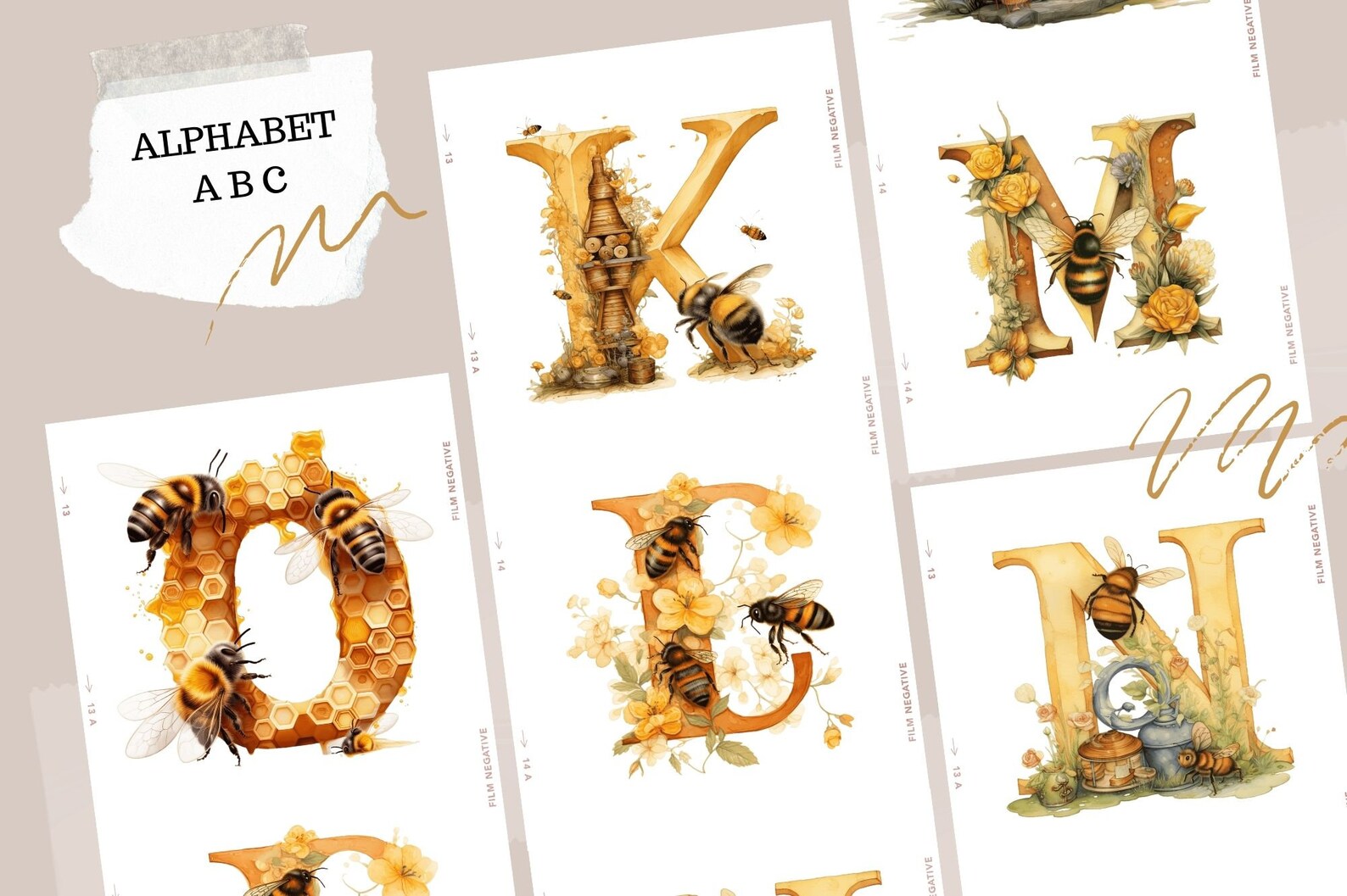 Bee Alphabet Bundle, Bee Png, Honey Doodle Letters, Clip Art Letters ...