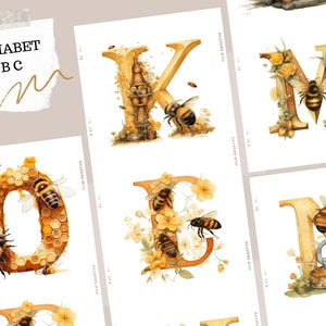 Bee Alphabet Bundle, Bee Png, Honey Doodle Letters, Clip Art Letters ...
