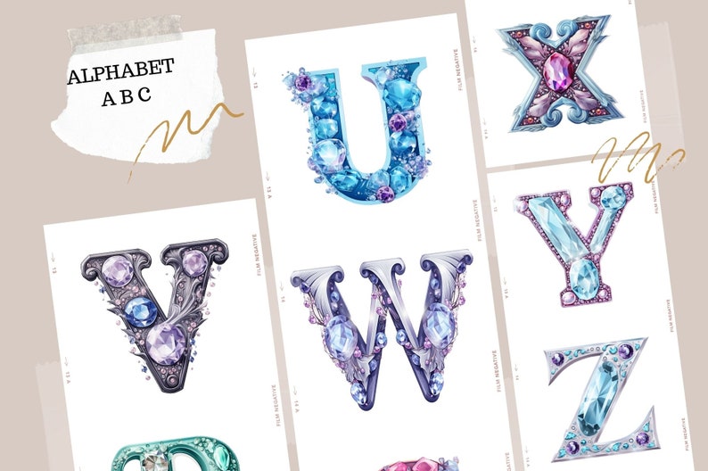 Crystal Alphabet, Crystal Alphabet Scrapbook, Gemstone Clipart, Nature ...