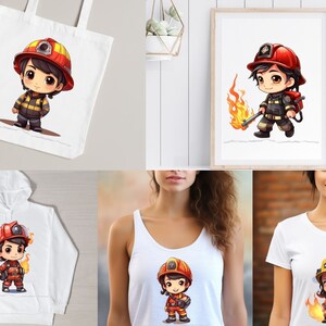 Cute Firefighter, Girl and Boy Chibi Clipart, Firefighter Png, Fire ...