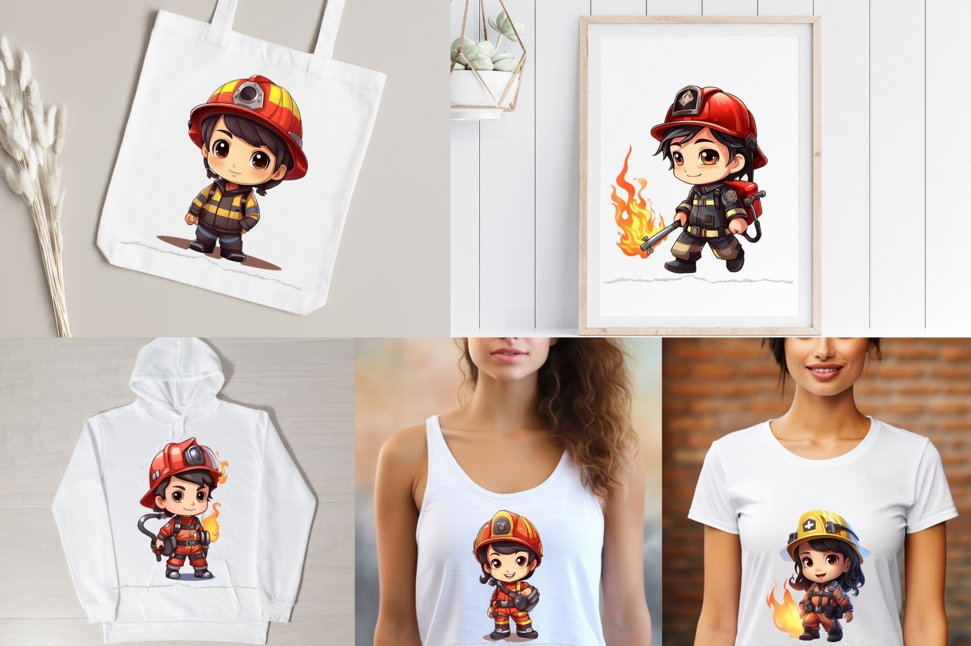 Cute Firefighter, Girl and Boy Chibi Clipart, Firefighter Png, Fire ...
