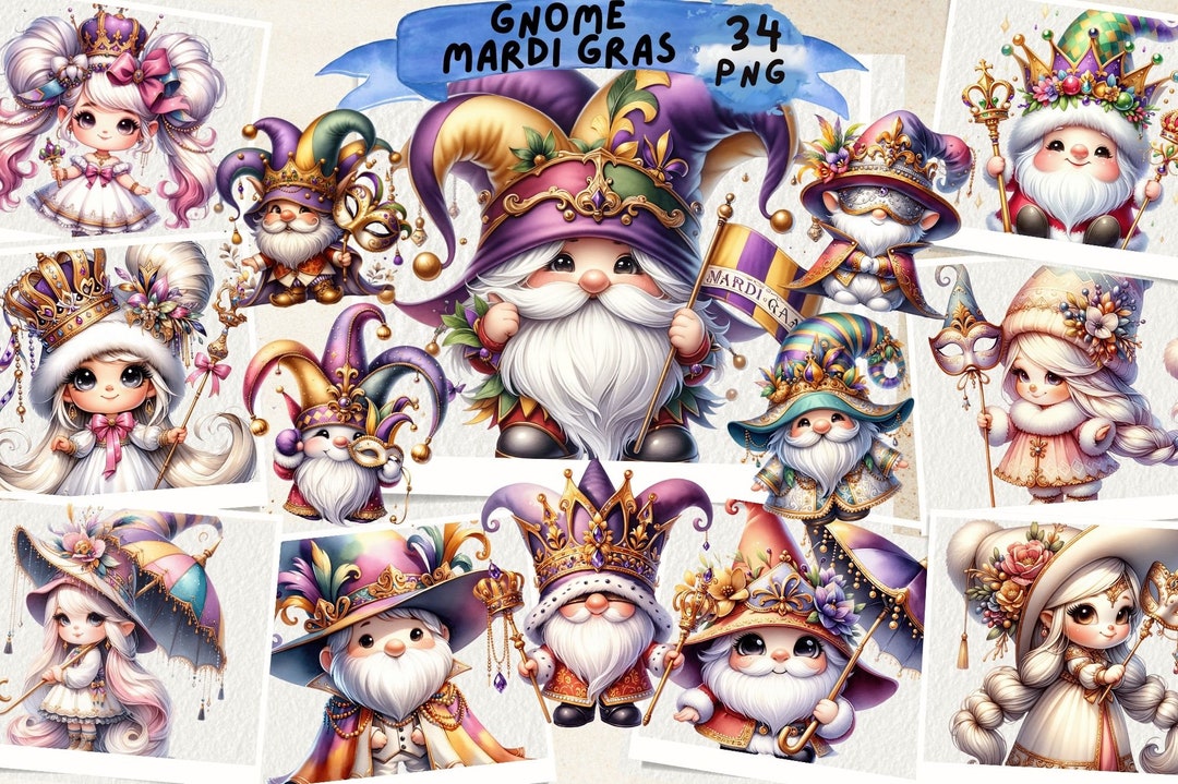 Mardi Gras Gnomes Clipart: Carnival PNG (digital Download) - Etsy