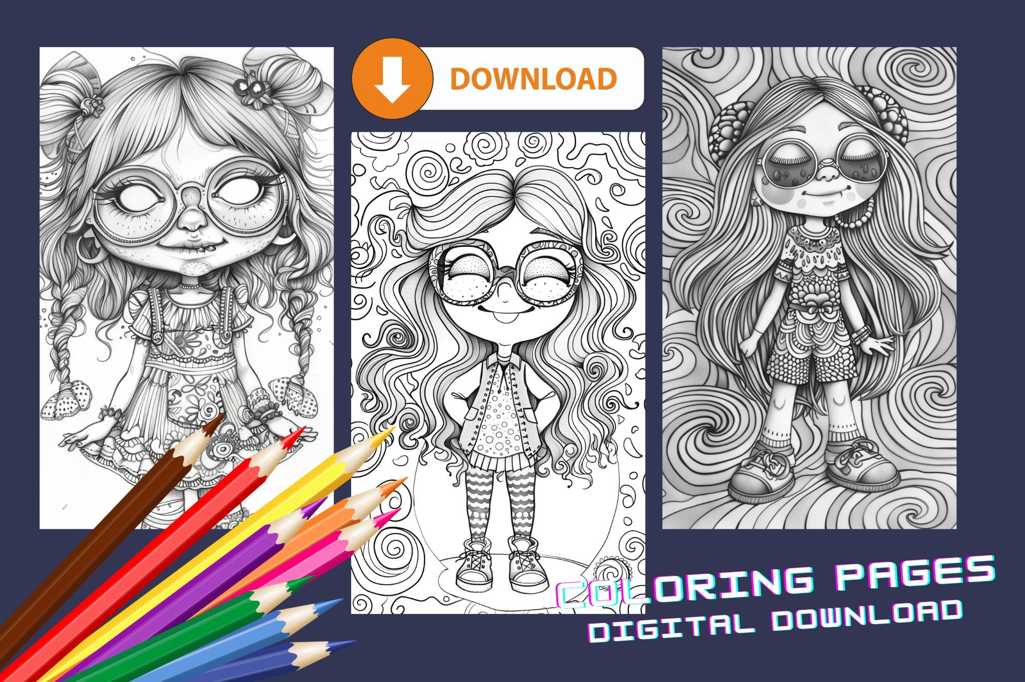 Cute Hippie Girls Coloring Pages, Printable Adult Coloring Pages ...