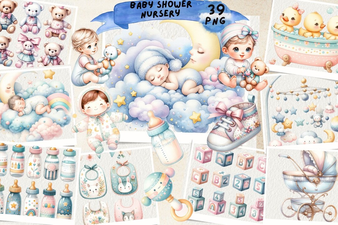 Watercolor Newborn Clipart: Baby Shower, Nursery Art (PNG) - Etsy