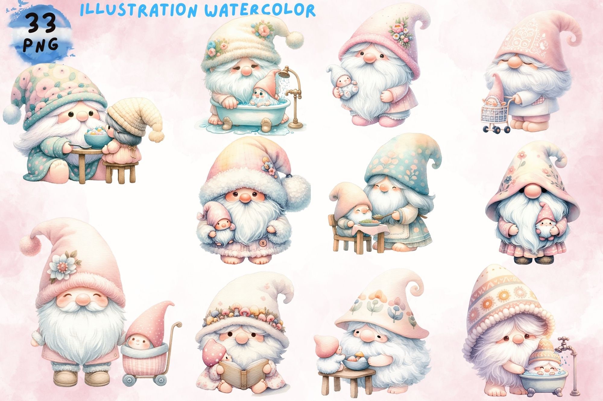 Mother's Day Gnome Watercolor Clipart, Mom Baby Watercolor PNG, Mother ...