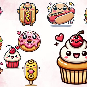 Adorable Kawaii Junk Food Clipart, Cute Digital Food Illustrations for ...