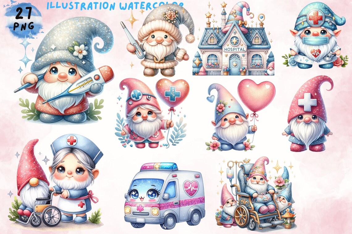 Nurse Doctor Gnomes Clipart, Valentine Day, Medical Gnomes, Doctor ...