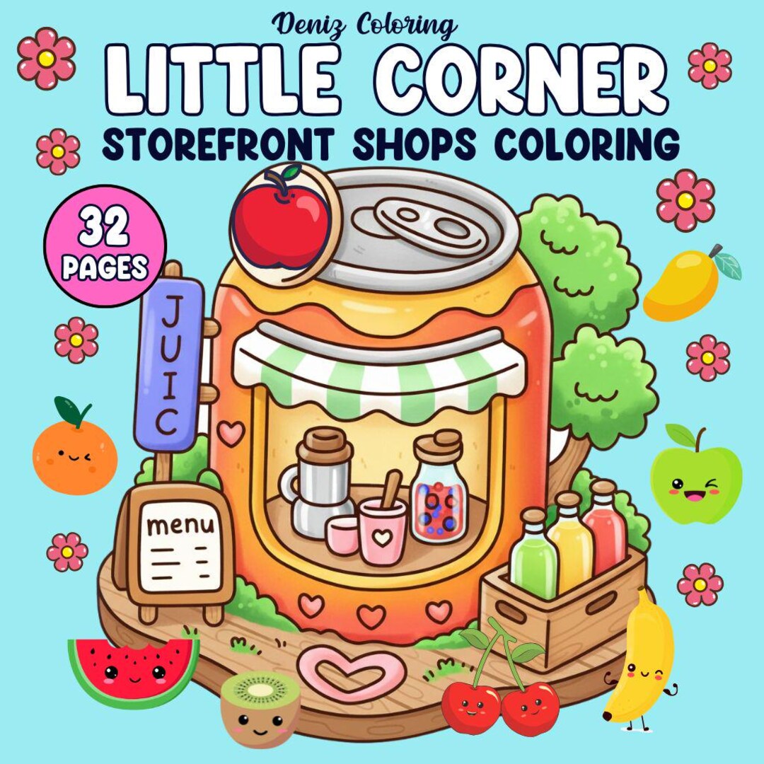 Little Corner Shops Coloring Page for Adults and Kids – Cozy Cute ...