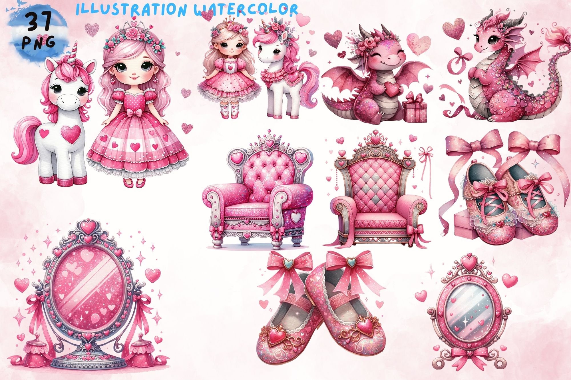 Watercolor Pink Princess Clipart Little Princess Clipart - Etsy