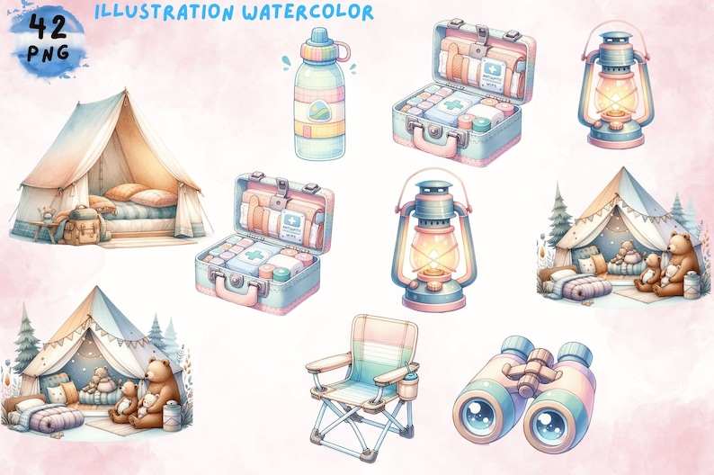 Bear Camping Watercolor Clipart: Forest Tent Tree (PNG) - Etsy