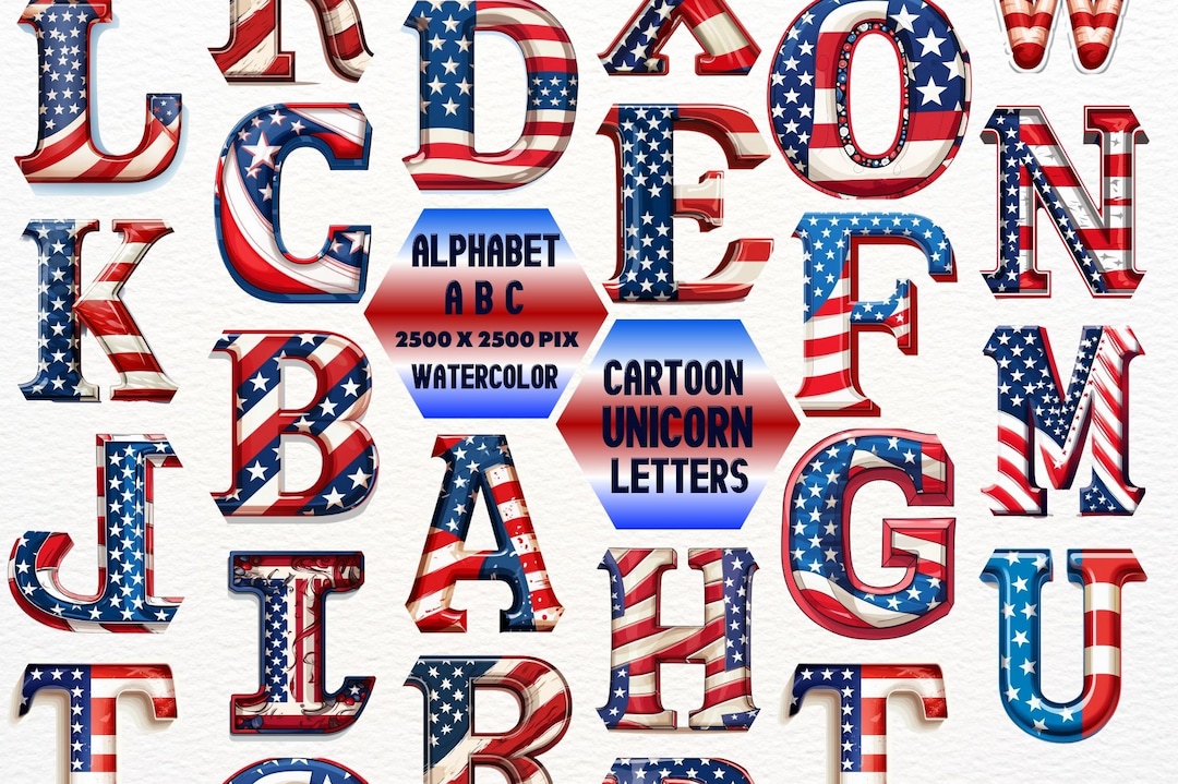 USA Alphabet Letters Clipart, Patriotic American Flag Letters, Hand ...