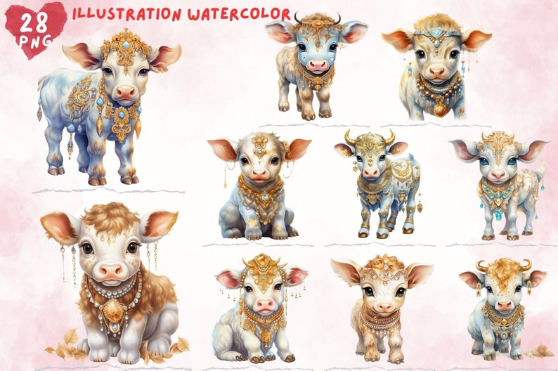 Royal Cow Clipart, Fantasy Cow Clip Art, Magical Cow Bundle, Jewelled ...