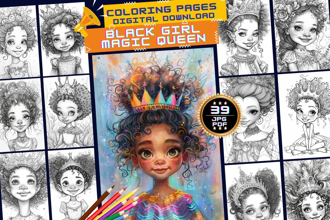 Fantasy Little Black Princess Girl Coloring Pages, Black Girls, Afro ...