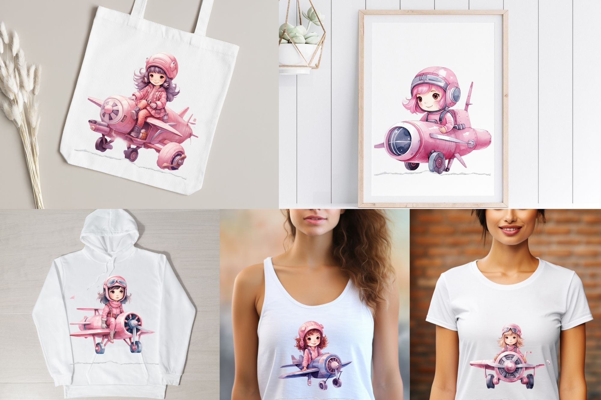 Pink Pilot Clipart Watercolor, Pink Pilot Helicopter, Girl Pilot ...