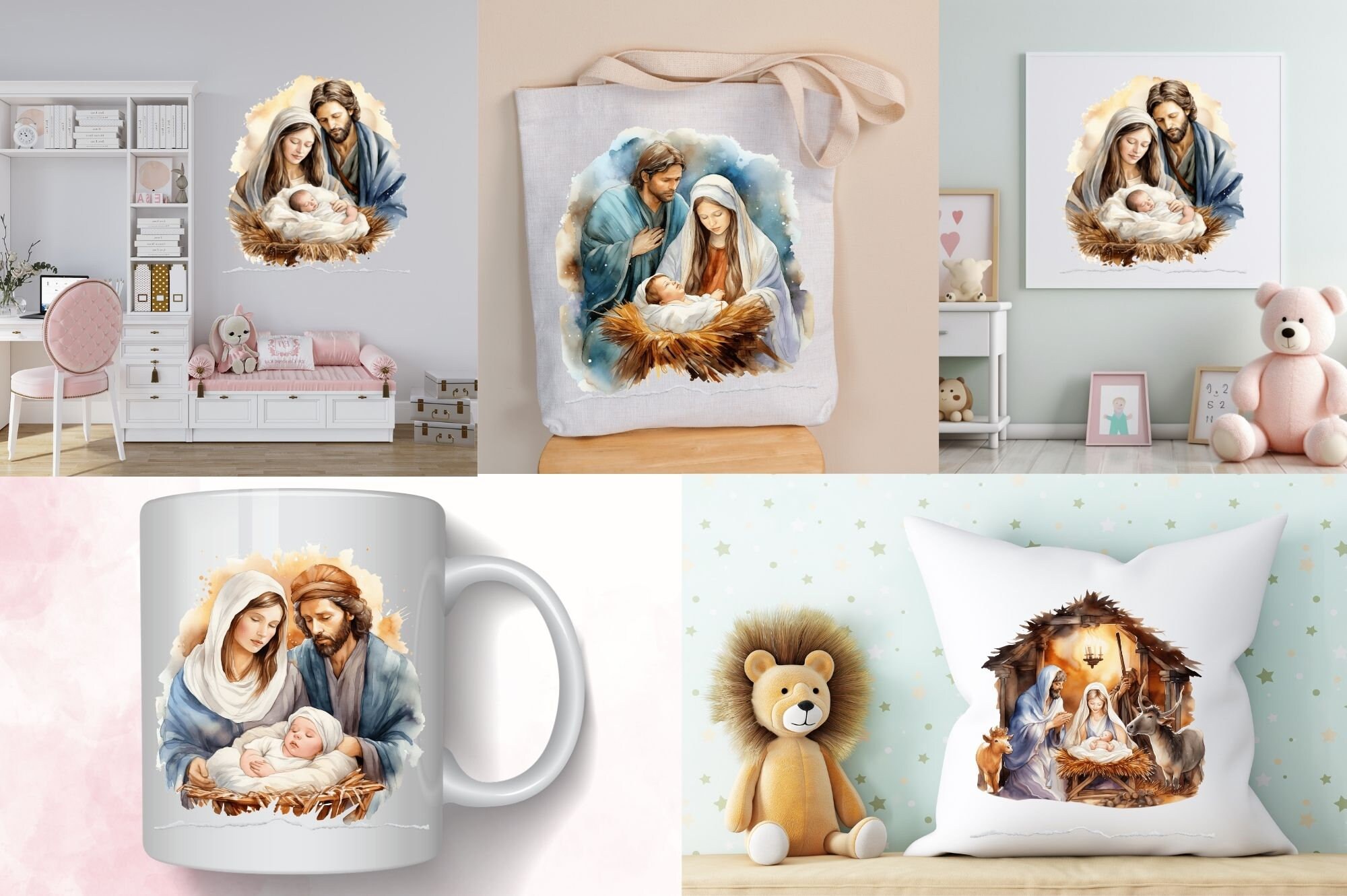 Watercolor Nativity Scene Clipart: Christmas Jesus Set (PNG, Instant ...