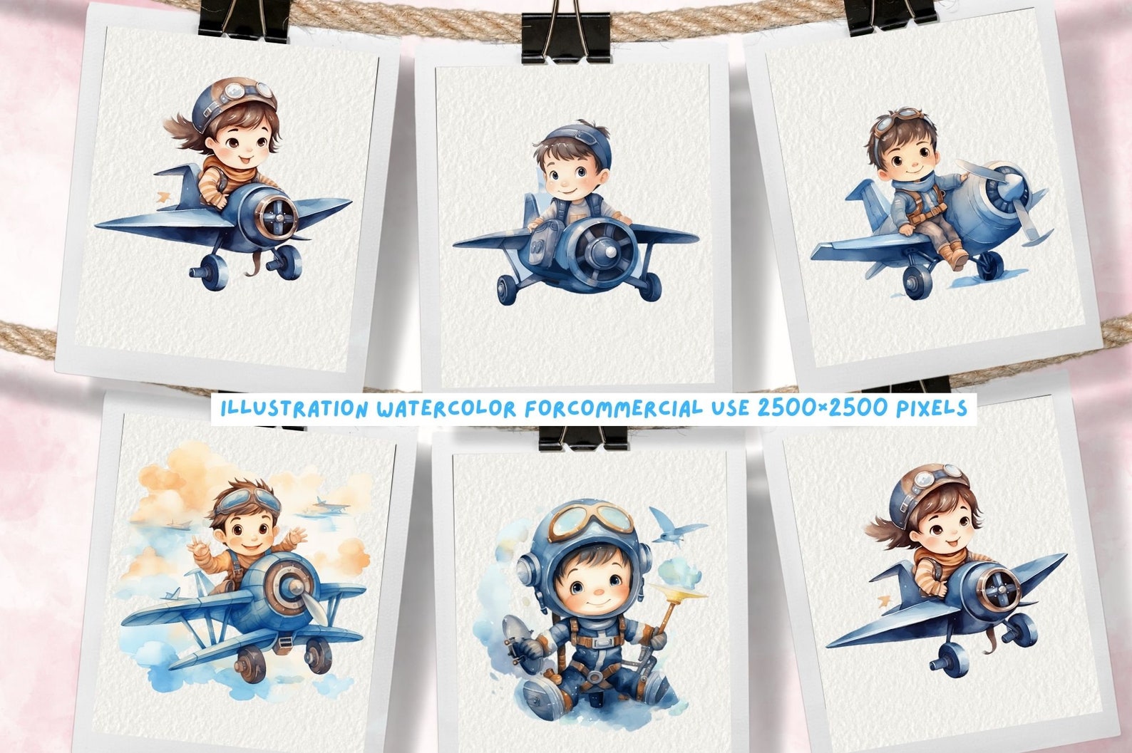Little Aviator Clipart: Watercolor Airplane PNG (2500x2500 Px) - Etsy