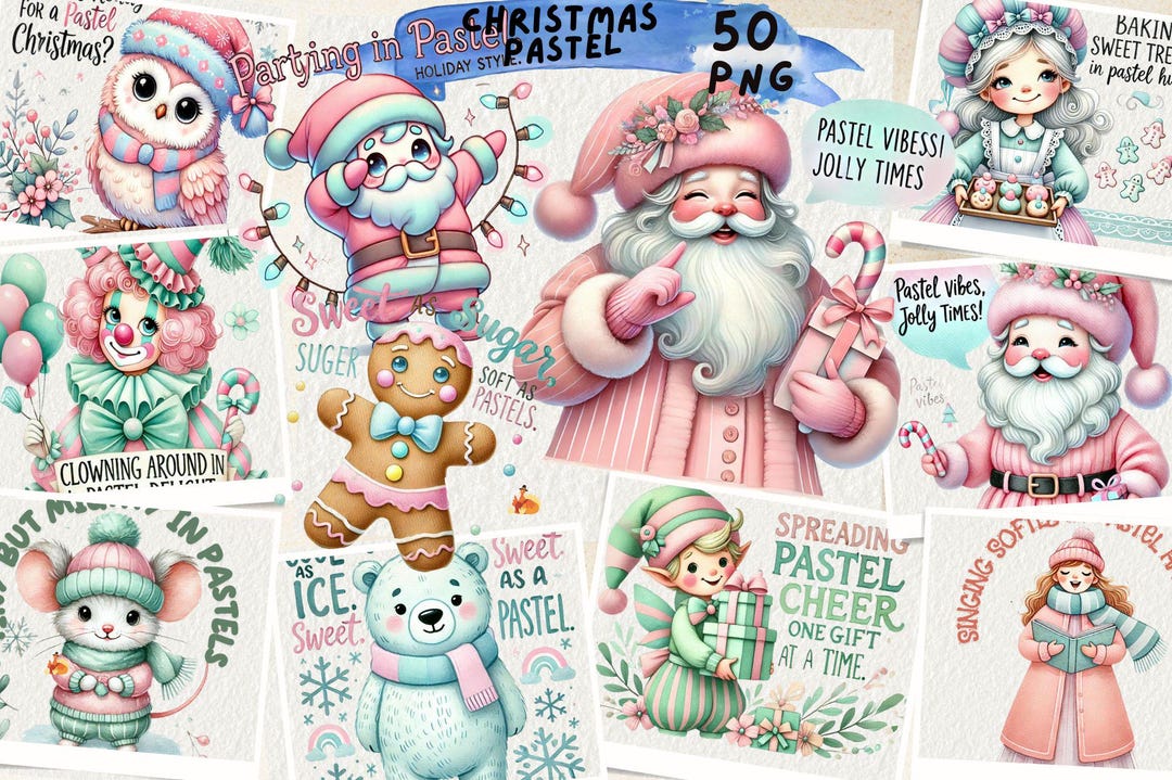 Watercolor Pastel Christmas Clipart, Christmas Png, Merry Christmas ...