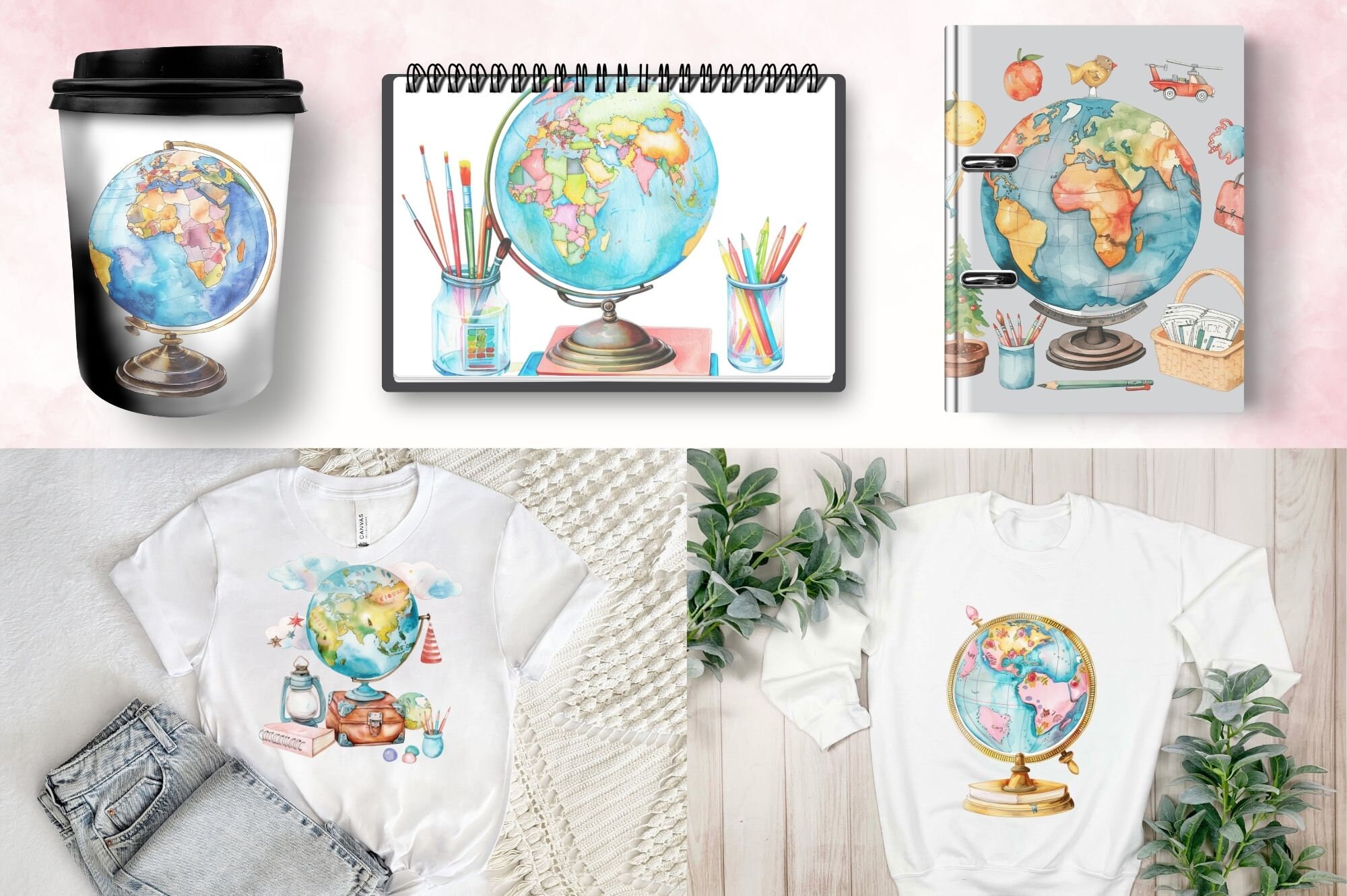 Globe Watercolor Clipart, Map Globe Watercolor Clipart, Cute Globe ...