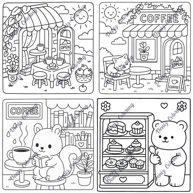 Cafe Coloring Pages, Cozy Cafe Coloring, Relaxing Coffee Shop Scenes ...