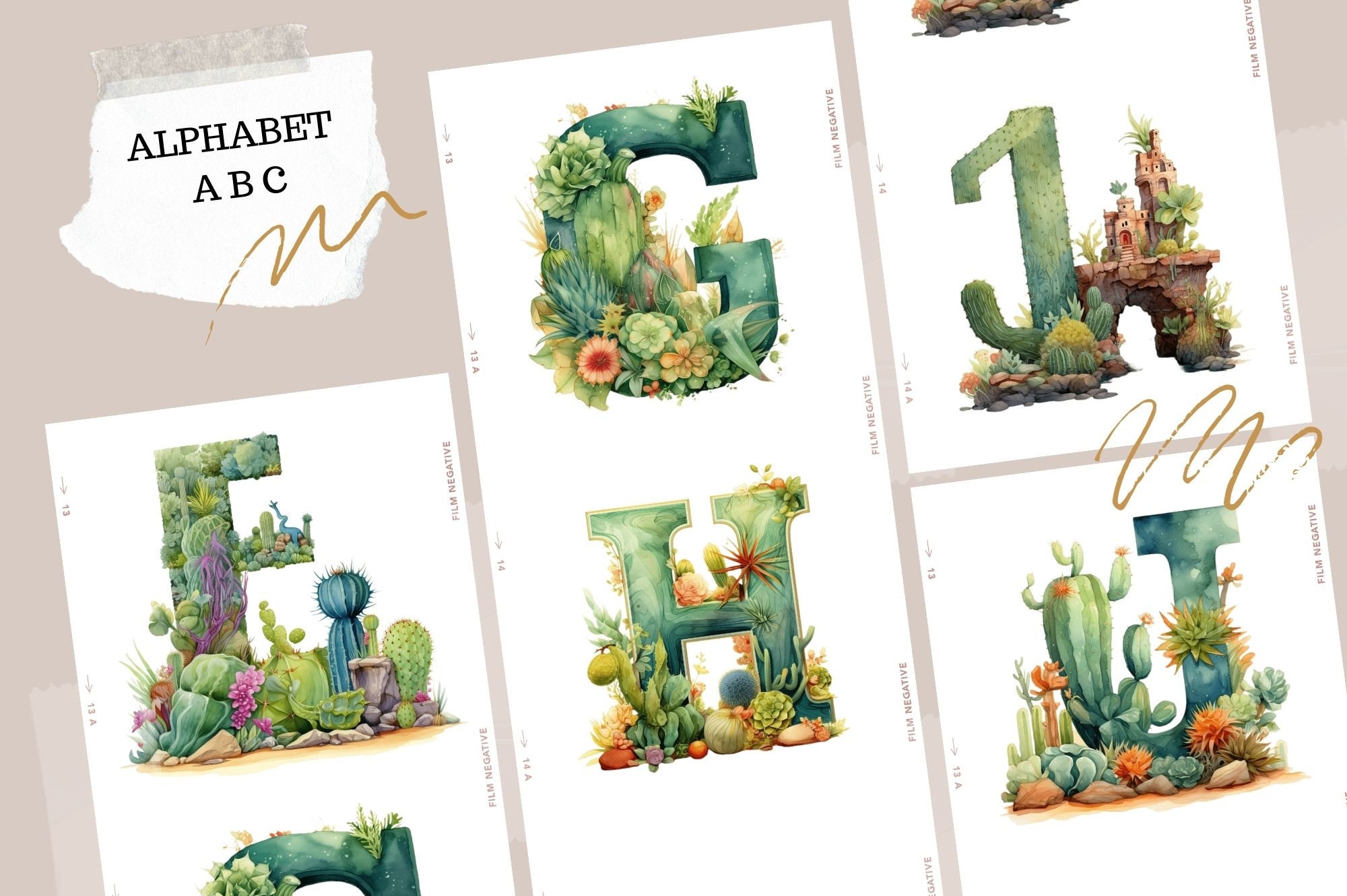 Cactus Alphabets Clipart, Cactus Alphabet, Succulent Font, Succulent ...