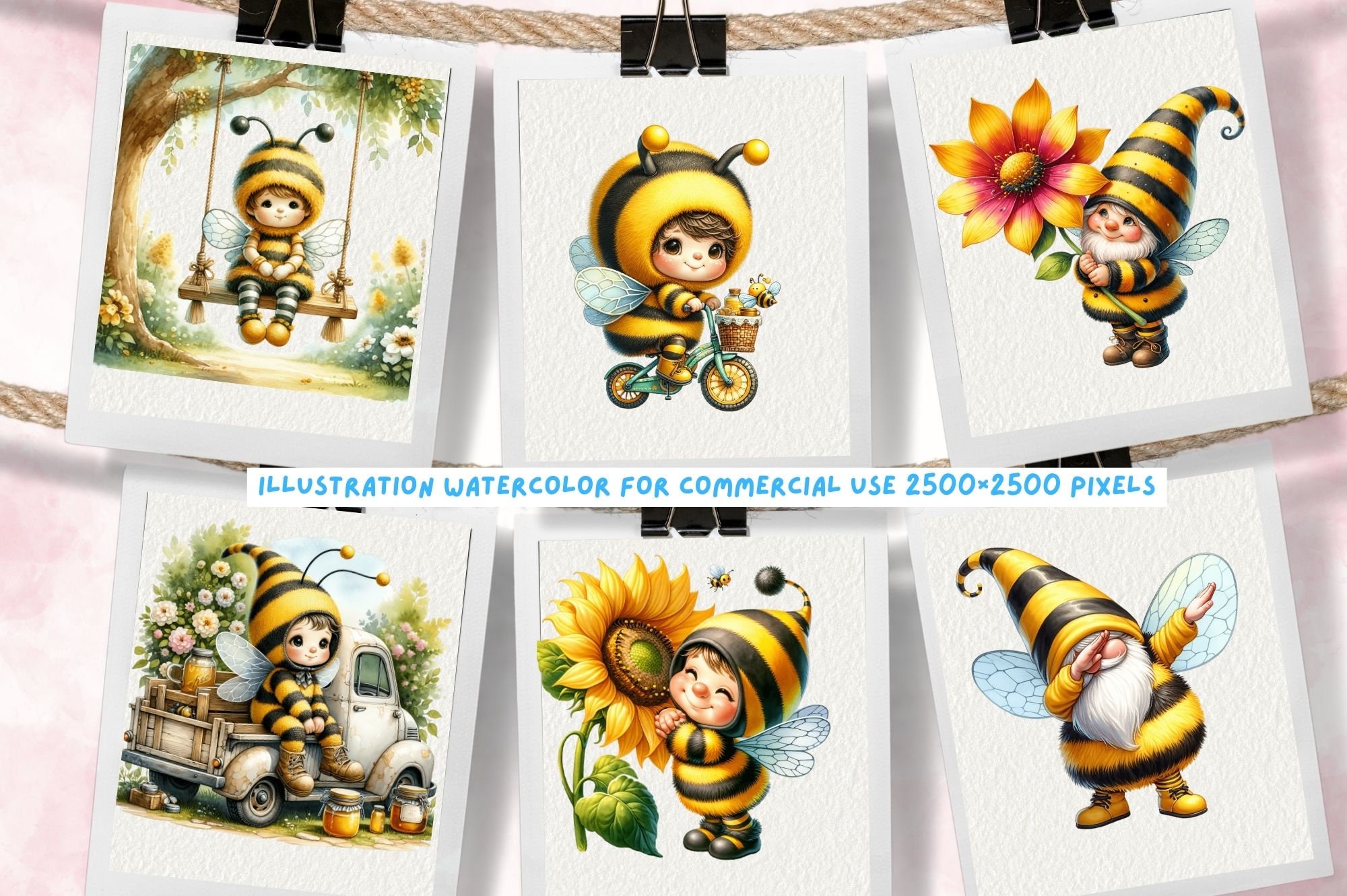 Bumble Bee Gnomes Clipart, Honey Bee Gnomes, Watercolor Gnomes Clipart ...