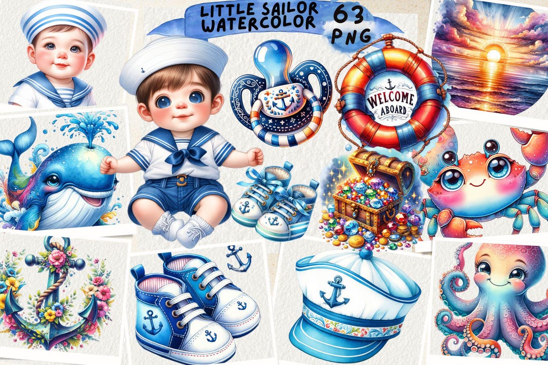 Little Sailor Clipart, Sailor Watercolor, Sailboat, Cute Navy ...