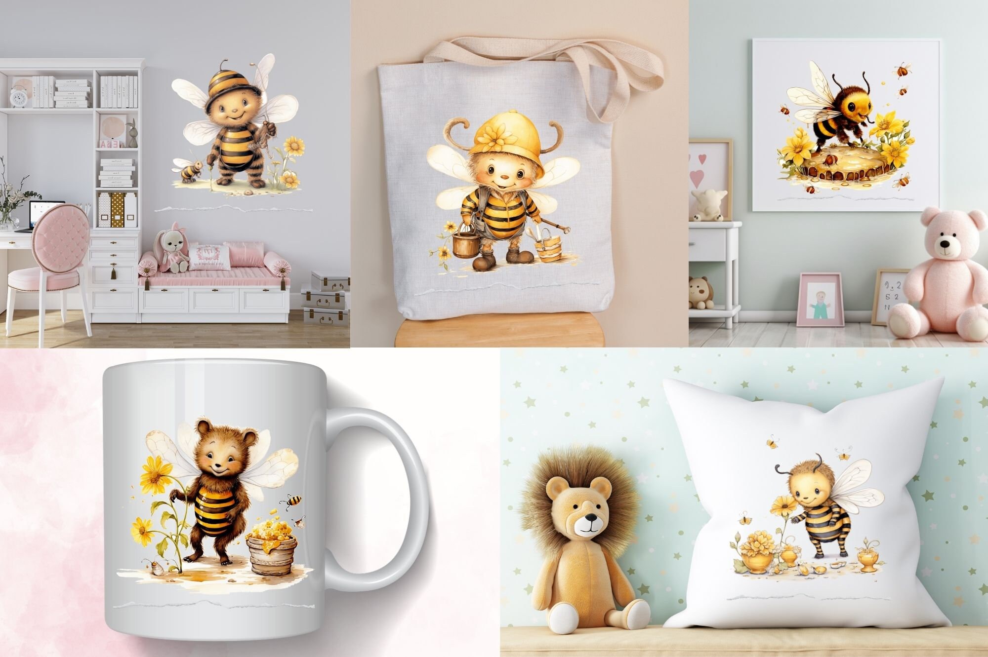 Honey Bee Clipart, Cute Bee PNG Bundle, Baby Honey Bee Clipart, Nursery ...