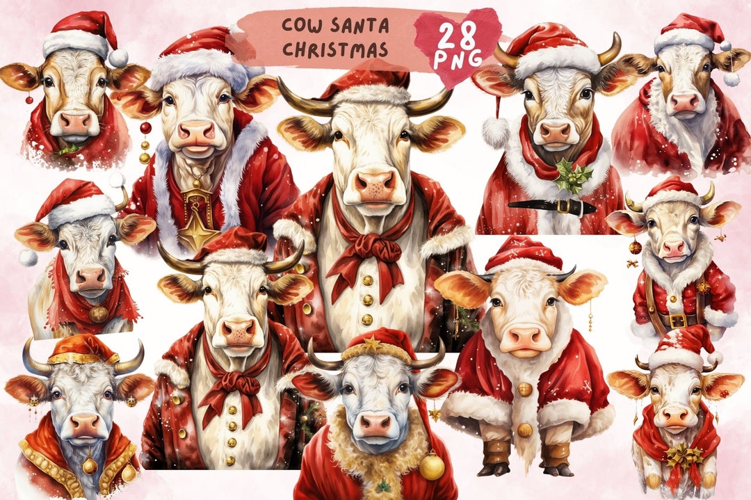 Watercolor Christmas Cow Clipart, Christmas Decorations Clipart, Winter ...