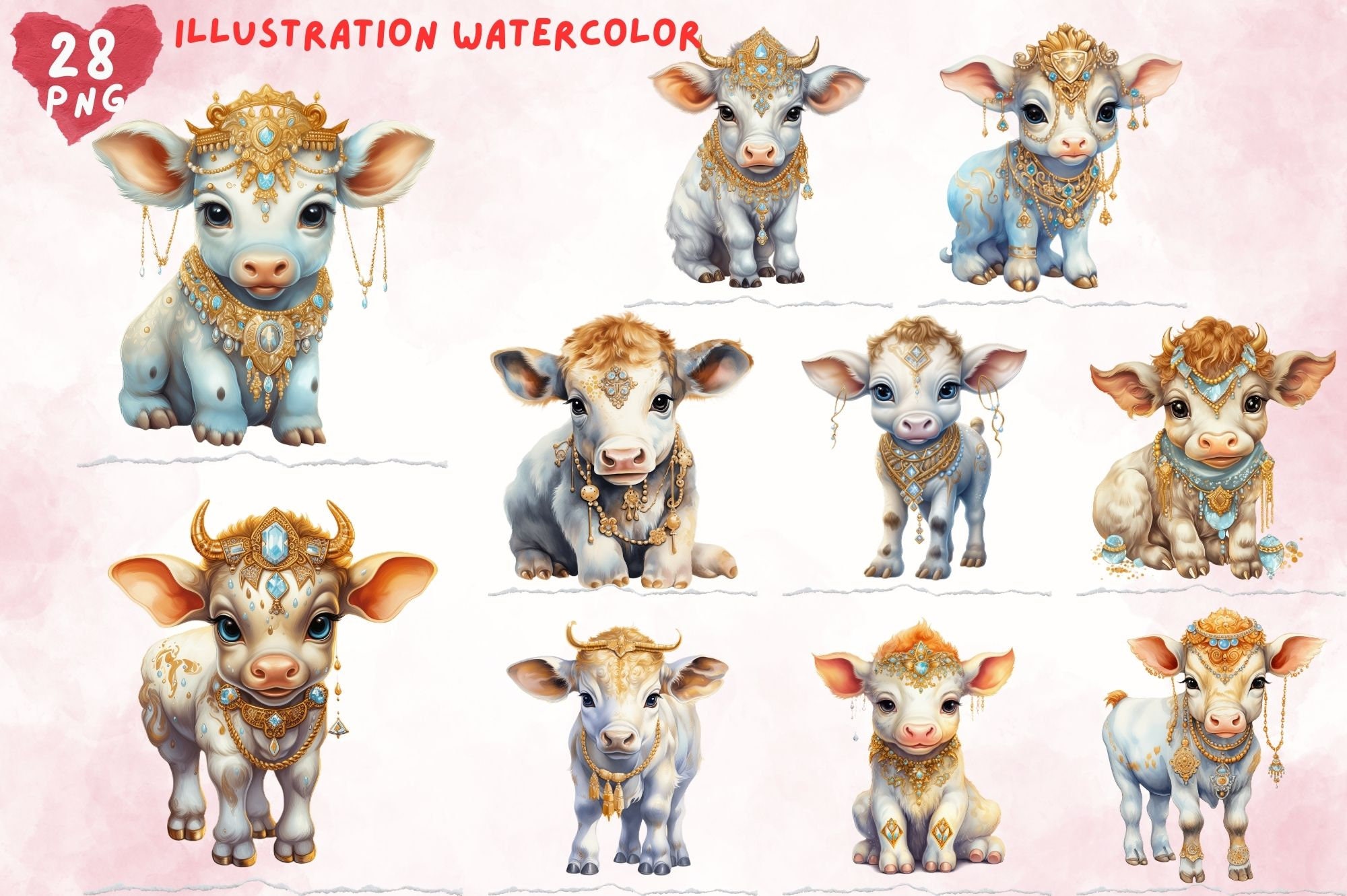 Royal Cow Clipart, Fantasy Cow Clip Art, Magical Cow Bundle, Jewelled ...
