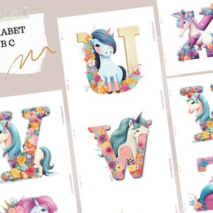 Unicorn Floral Alphabet Letters Clipart, Unicorn Clipart ,decorative ...