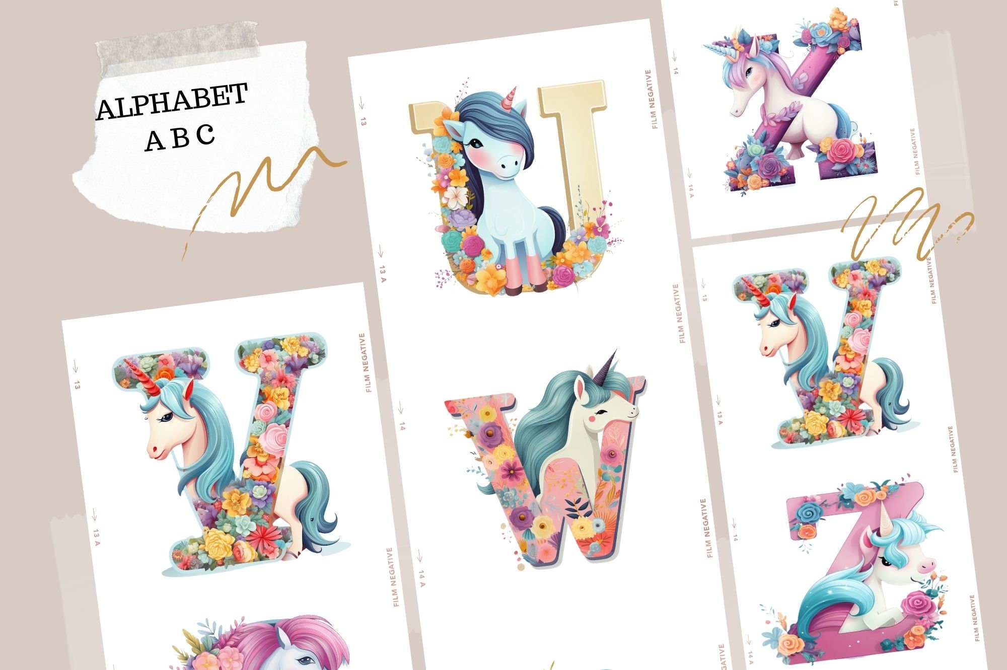 Unicorn Floral Alphabet Letters Clipart Unicorn Clipart - Etsy