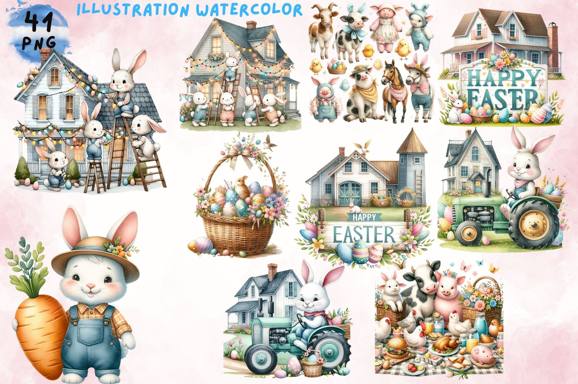 Country Farmhouse Easter Clipart, Easter, Rustic Easter, Easter Bunny ...