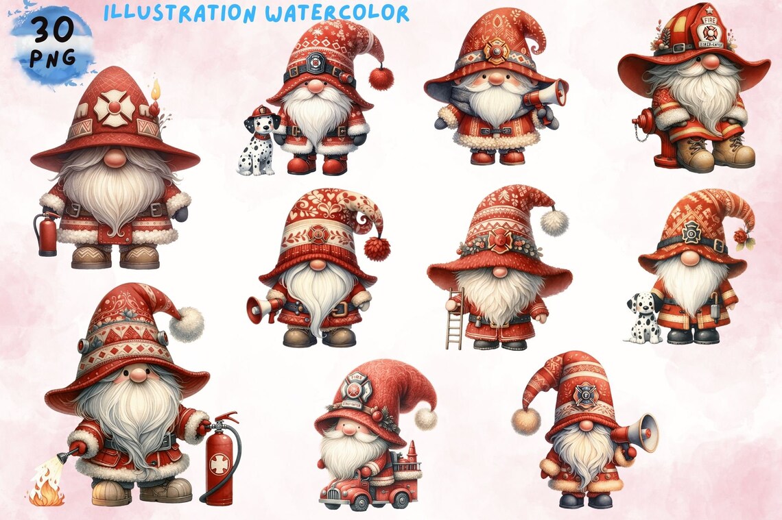 Firefighter Gnome Watercolor Clipart, Gnome Firefighter, Firefighter ...